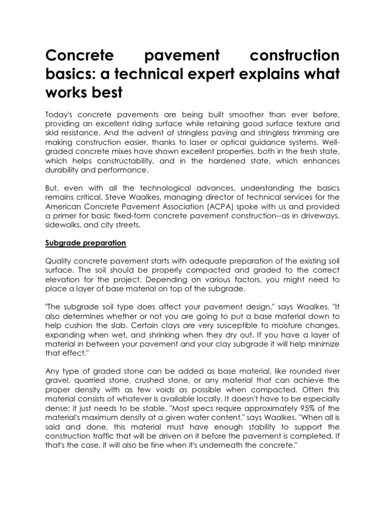Concrete Pavement Construction Basics | Road Surface | Concrete