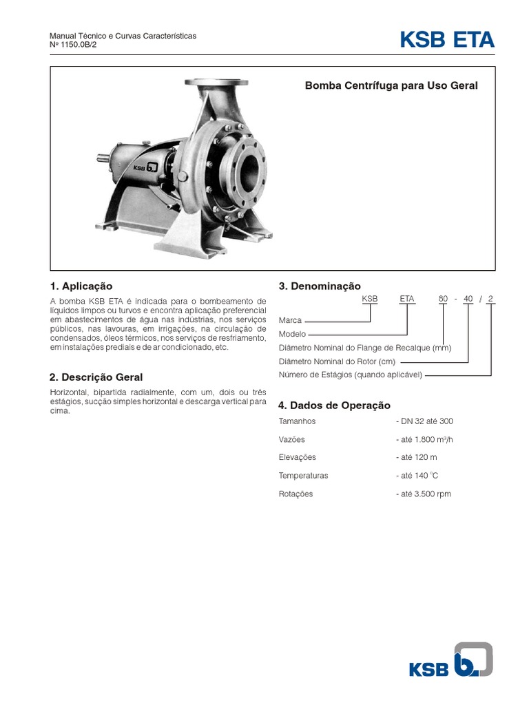 Manual Técnico e Curvas Caract Bombas KSB Linha ETA | PDF | Bomba | Máquinas