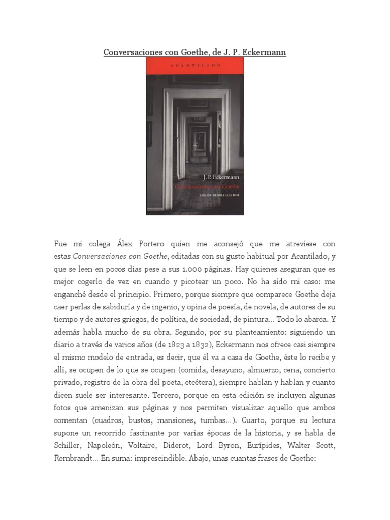 Conversaciones Con Goethe | PDF | Johann Wolfgang von Goethe | Poesía