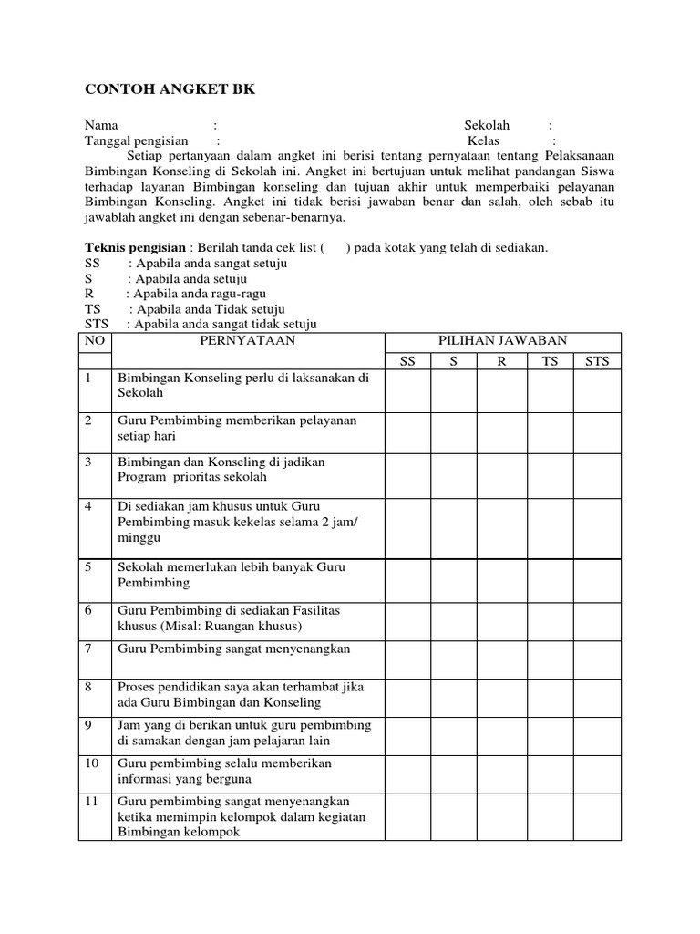 Contoh Angket BK | PDF
