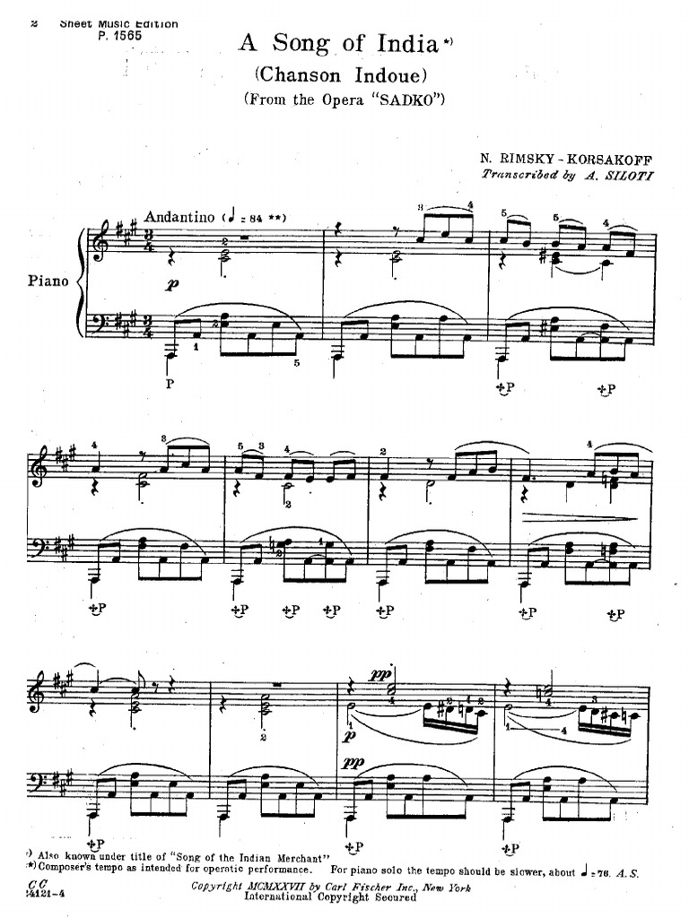 Rimsky-Korsakov - Song of India From Sadko Siloti - Transcription PDF | PDF