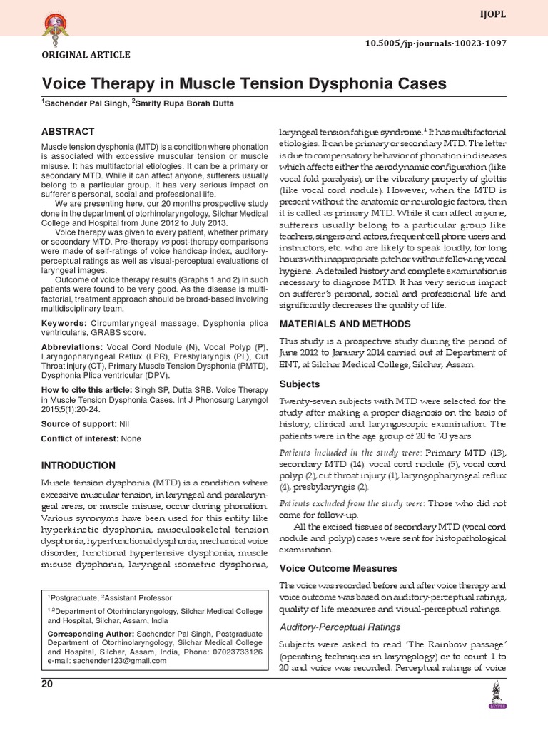 Voice Therapy in MTD Cases | PDF | Larynx | Respiratory System