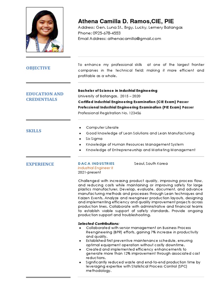 AC Resume | PDF | Industrial Engineering | Lean Manufacturing