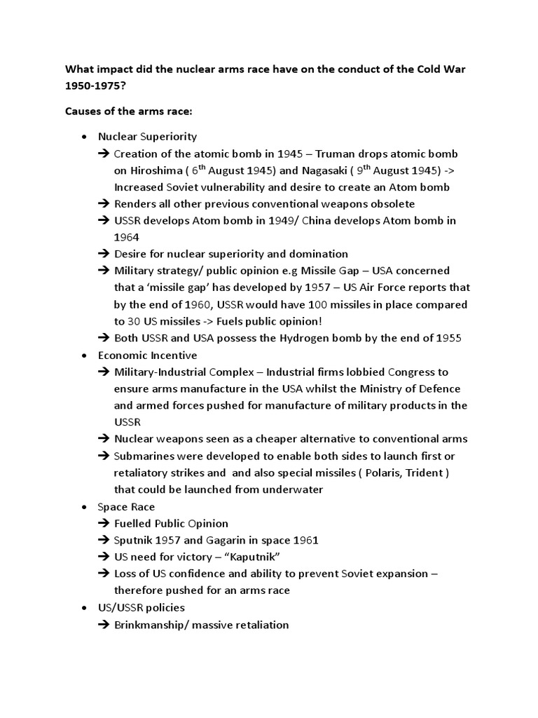 Impact of Nuclear Arms Race on Cold War | PDF | Nuclear Weapons ...