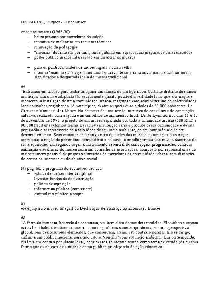 De VARINE, Hugues - O Ecomuseu - Fichamento | PDF | Museu | Science