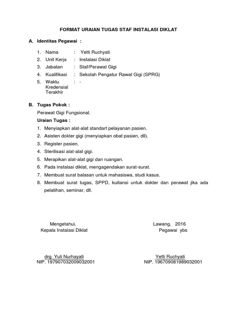 Format Uraian Tugas Bu Yetti | PDF