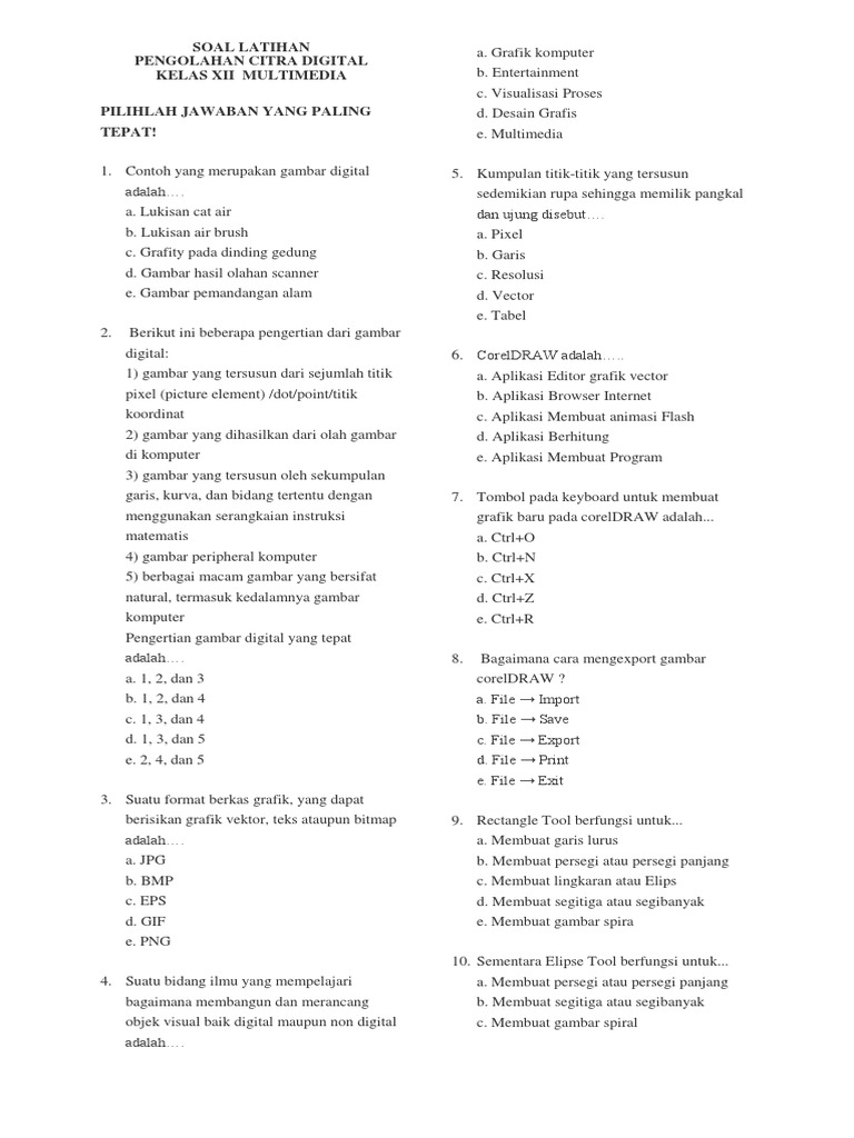 Soal Latihan PCD Kelas Xii | PDF | Metode & Bahan Ajar | Seni
