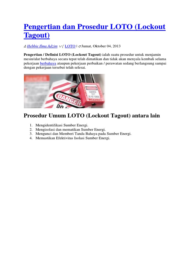 Pengertian Dan Prosedur LOTO | PDF
