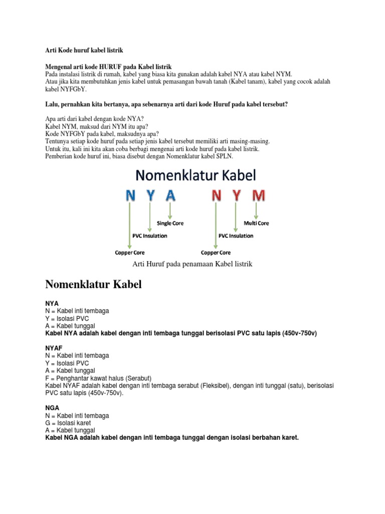 Arti Kode Huruf Kabel Listrik | PDF