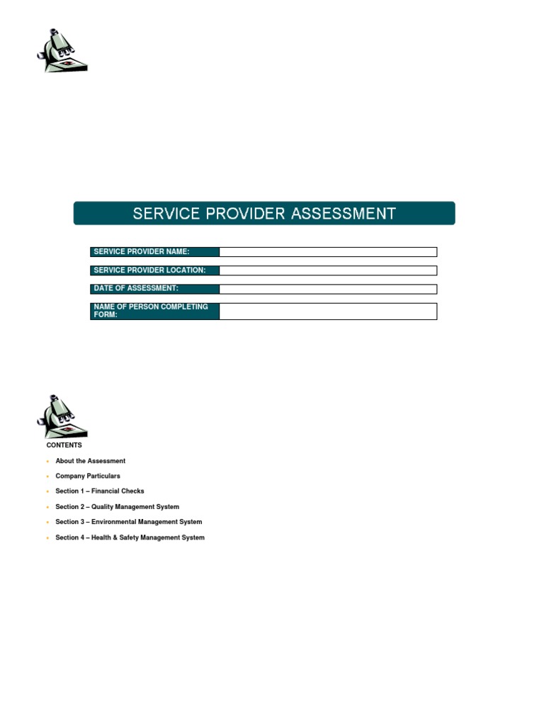 Service Provider Name: Service Provider Location: Date of Assessment ...