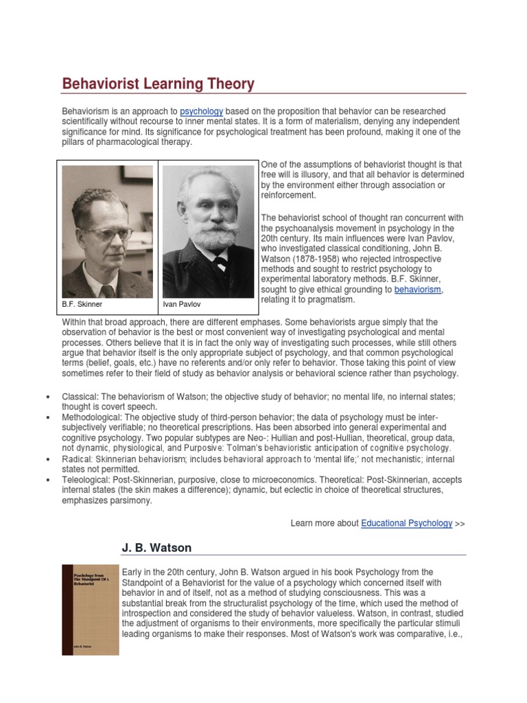 Behaviorist Learning Theory FILES | PDF | Behaviorism | Reinforcement