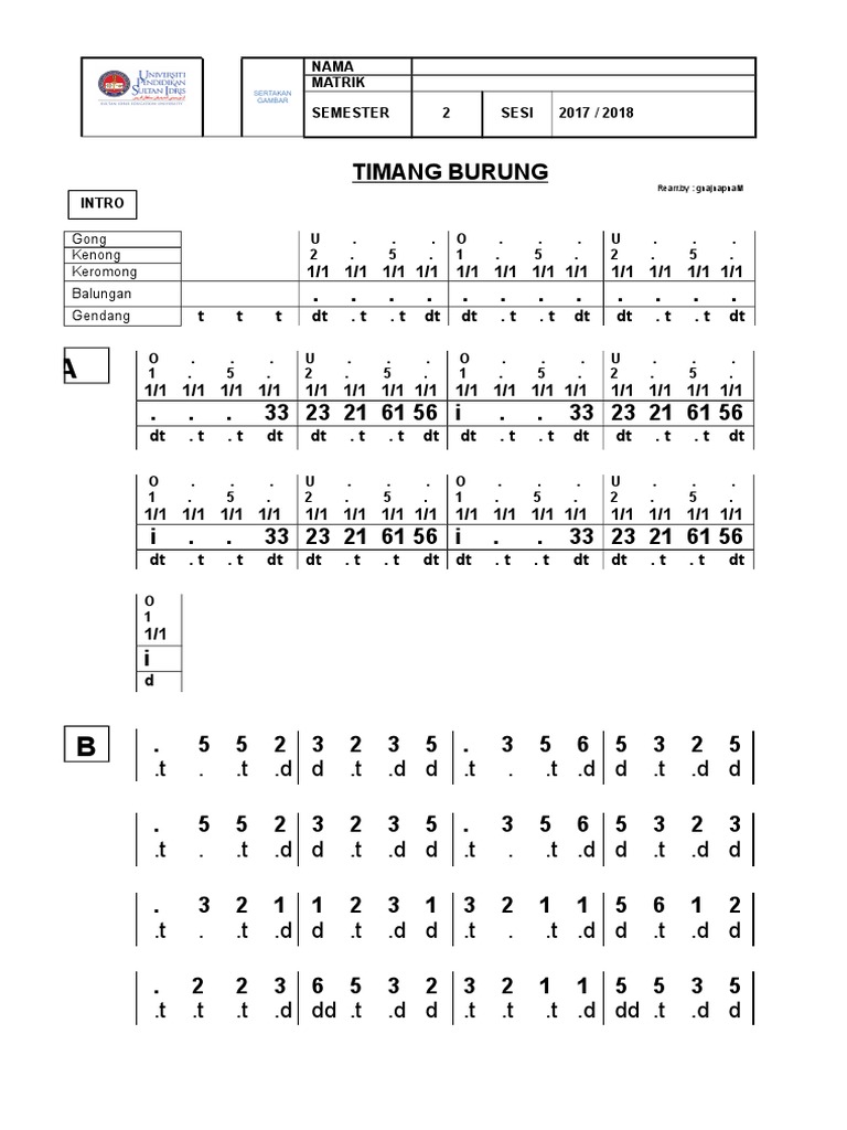 Timang Burung Gamelan Score | PDF