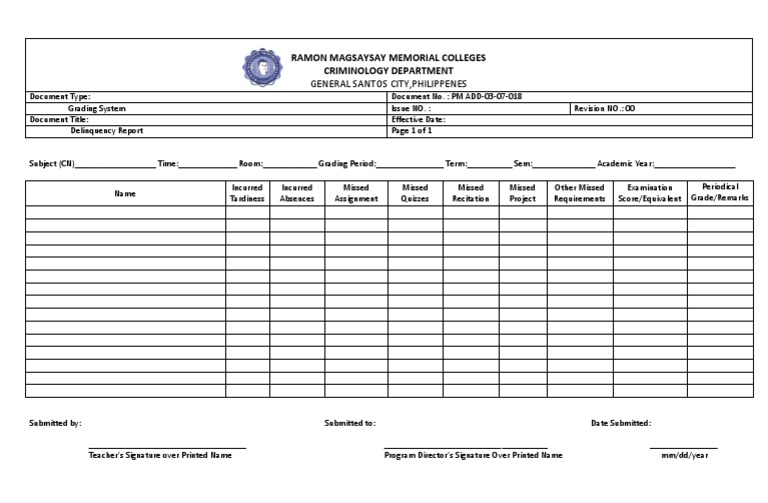 Delinquency Report Template | PDF