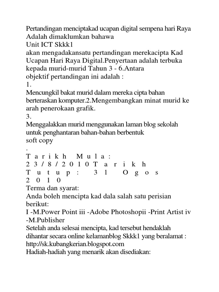 Pertandingan Menciptakad Ucapan Digital Sempena Hari Raya | PDF