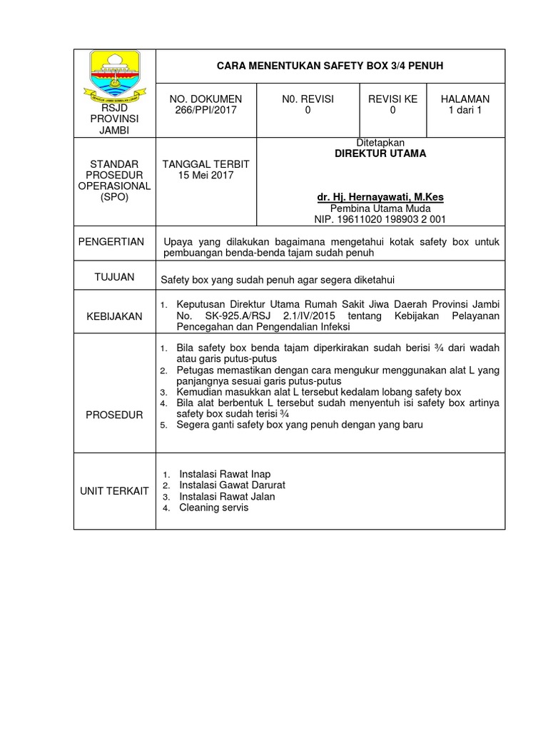 Prosedur Pengisian Safety Box 3/4 Penuh | PDF