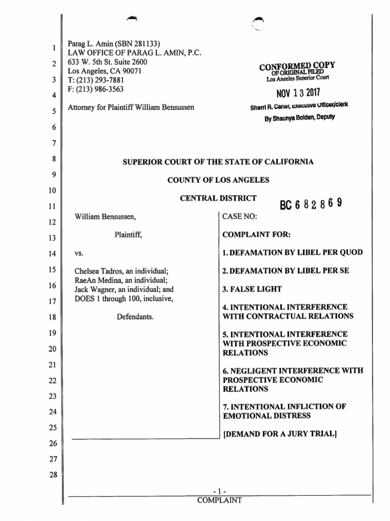 Bensussen-Complaint (Conformed Copy) PDF | PDF