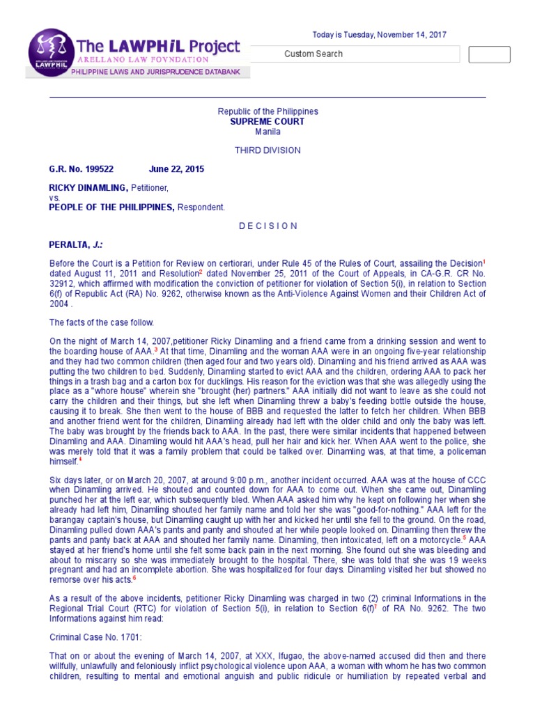Dinamling v. People: Case Summary | PDF | Victimology | Psychological Abuse