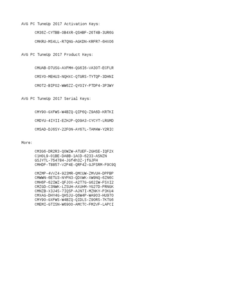AVG PC Tuneup Serial Keys | PDF