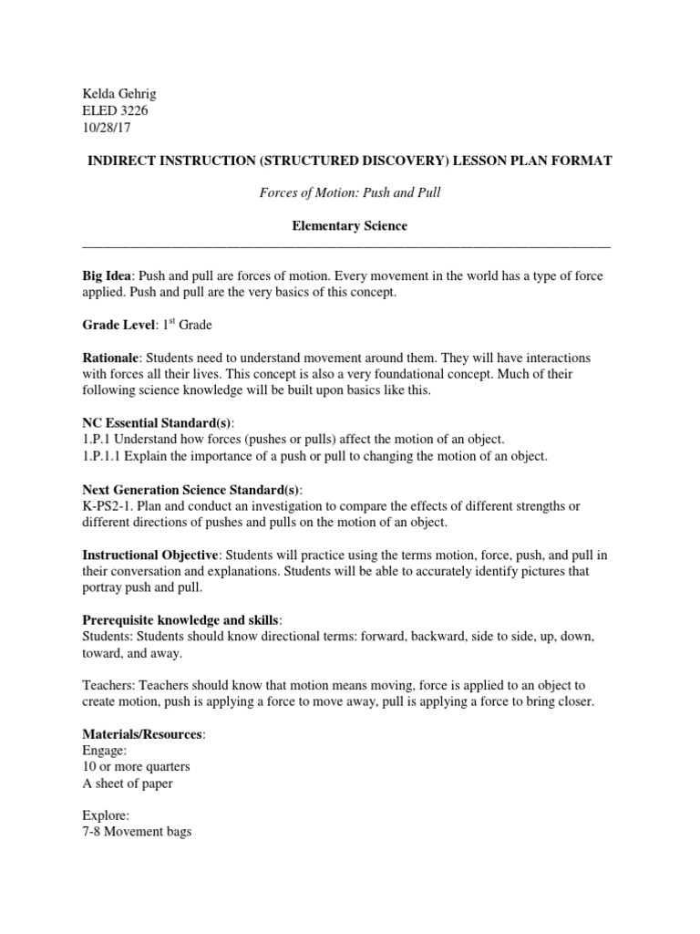 Push An Pull Lesson Plan | PDF | Lesson Plan | Special Education