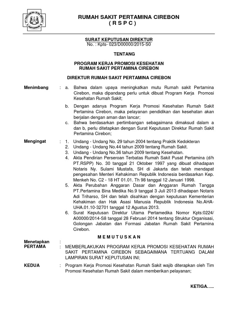 SK Program Kerja PKRS - (#Nci) | PDF