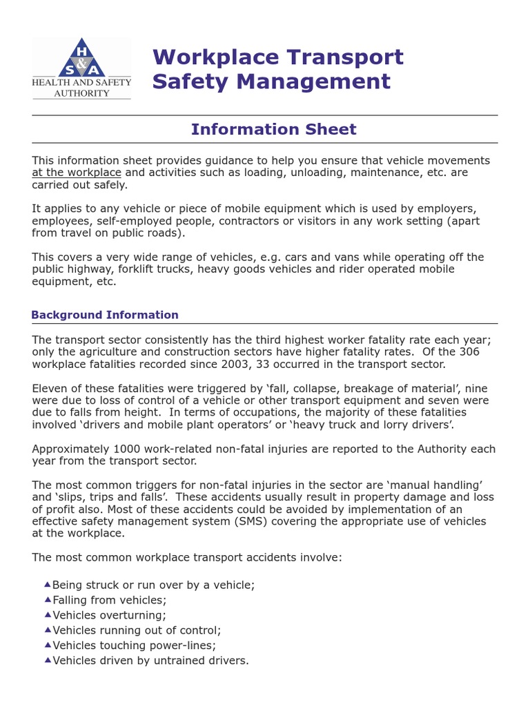 Workplace Transport Safety Management: Information Sheet | PDF | Risk ...