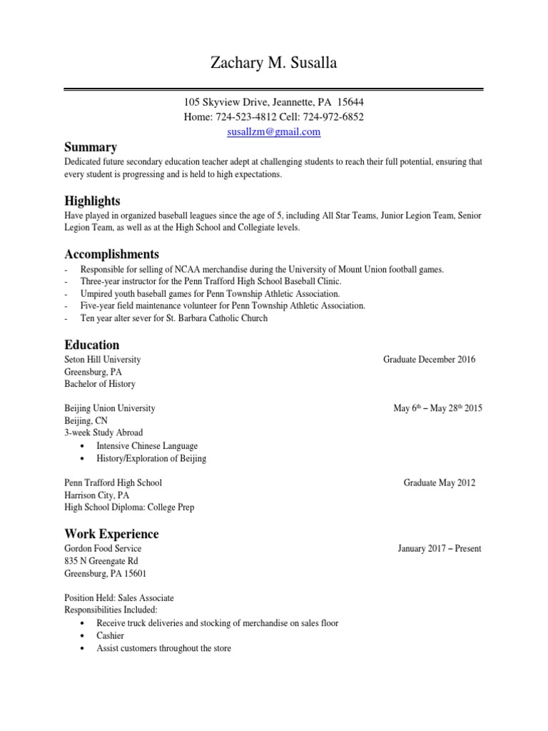 Zack Resume | PDF | Schools | Sports