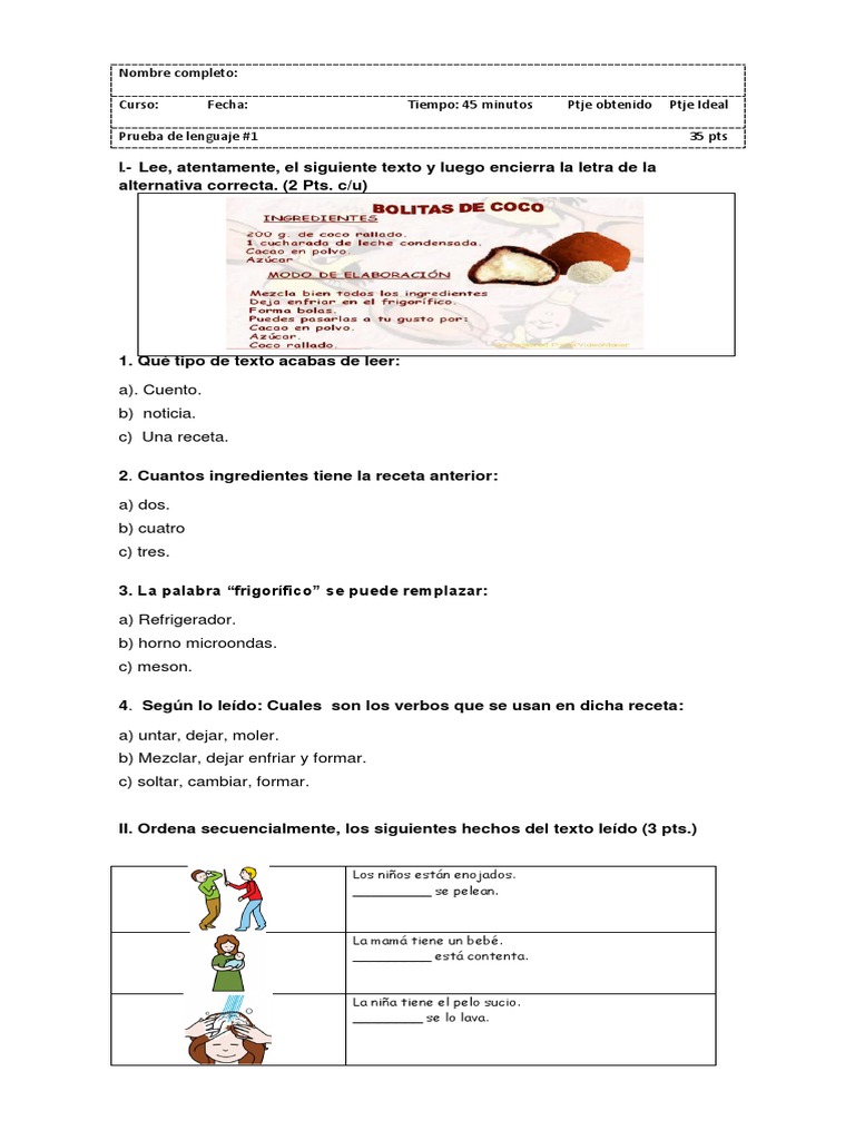Prueba de Lenguaje 2017 (3 Trimestre) Verbos y Pronombres | PDF ...