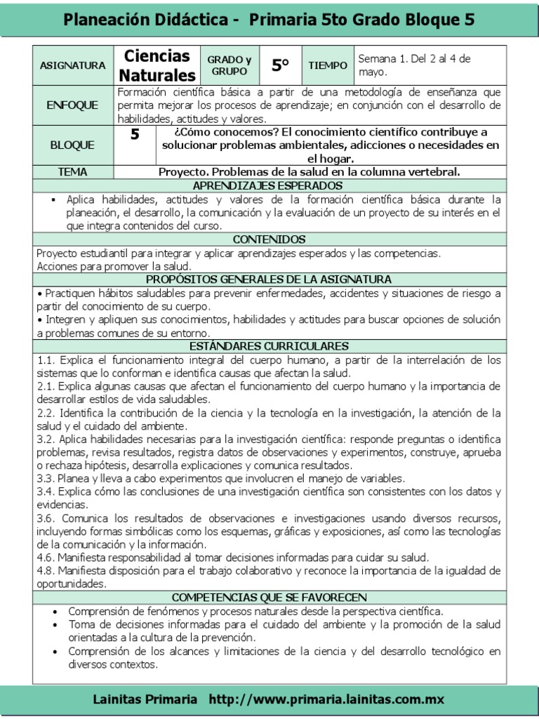 Plan 5to Grado - Bloque 5 Ciencias Naturales (2016-2017) | Educación ...