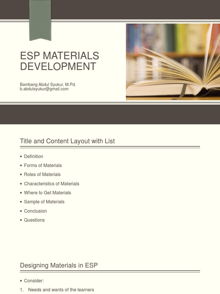 Esp Materials Development | PDF | Education Theory | Human Communication