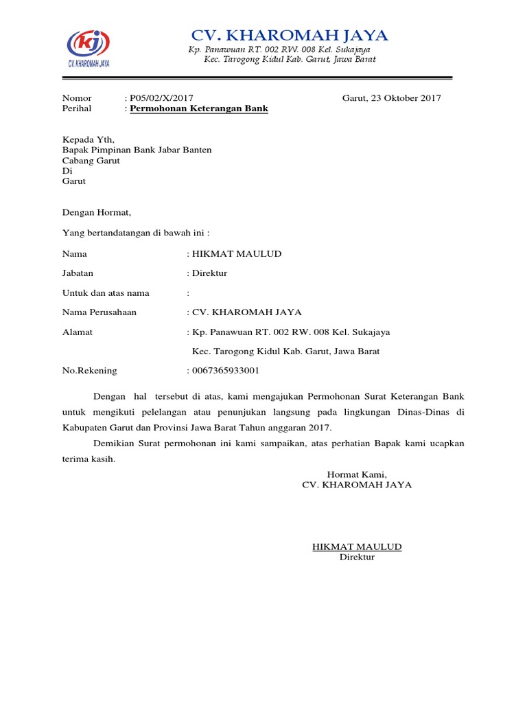 Surat Permohonan Keterangan Bank SKB | PDF