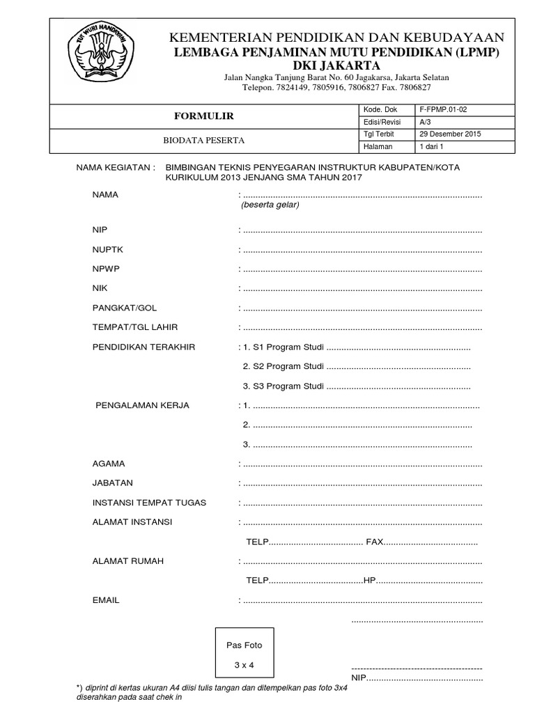 Formulir Biodata Peserta | PDF