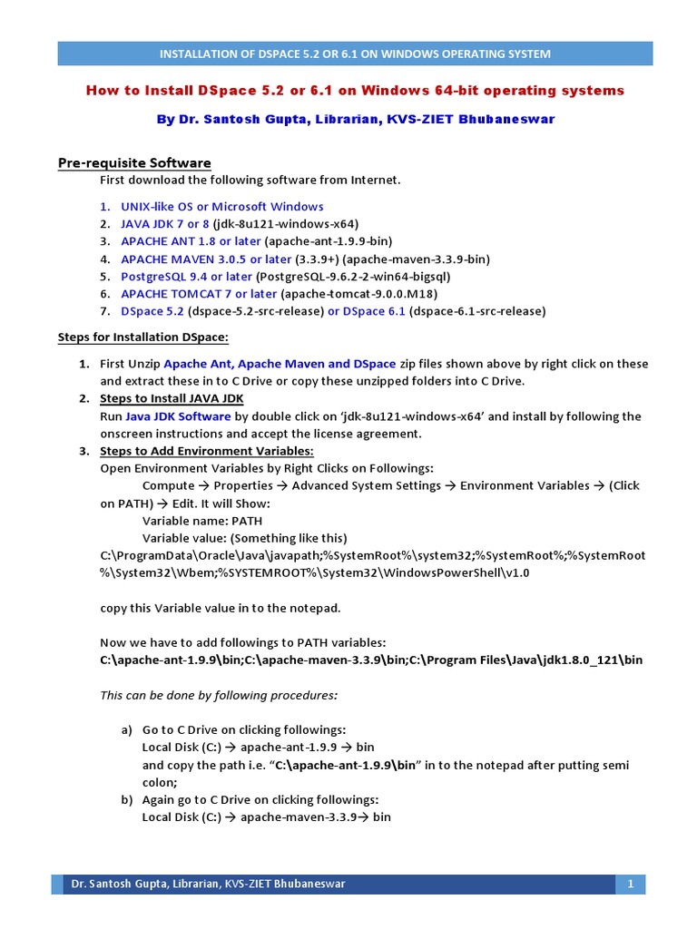 How To Install DSpace On Windows64 SantoshGupta 2017 | PDF | Installation (Computer Programs ...