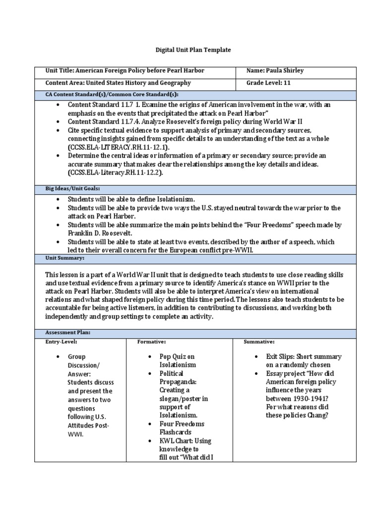 Digital Unit Plan Template - P Shirley | PDF | Learning | Cognition