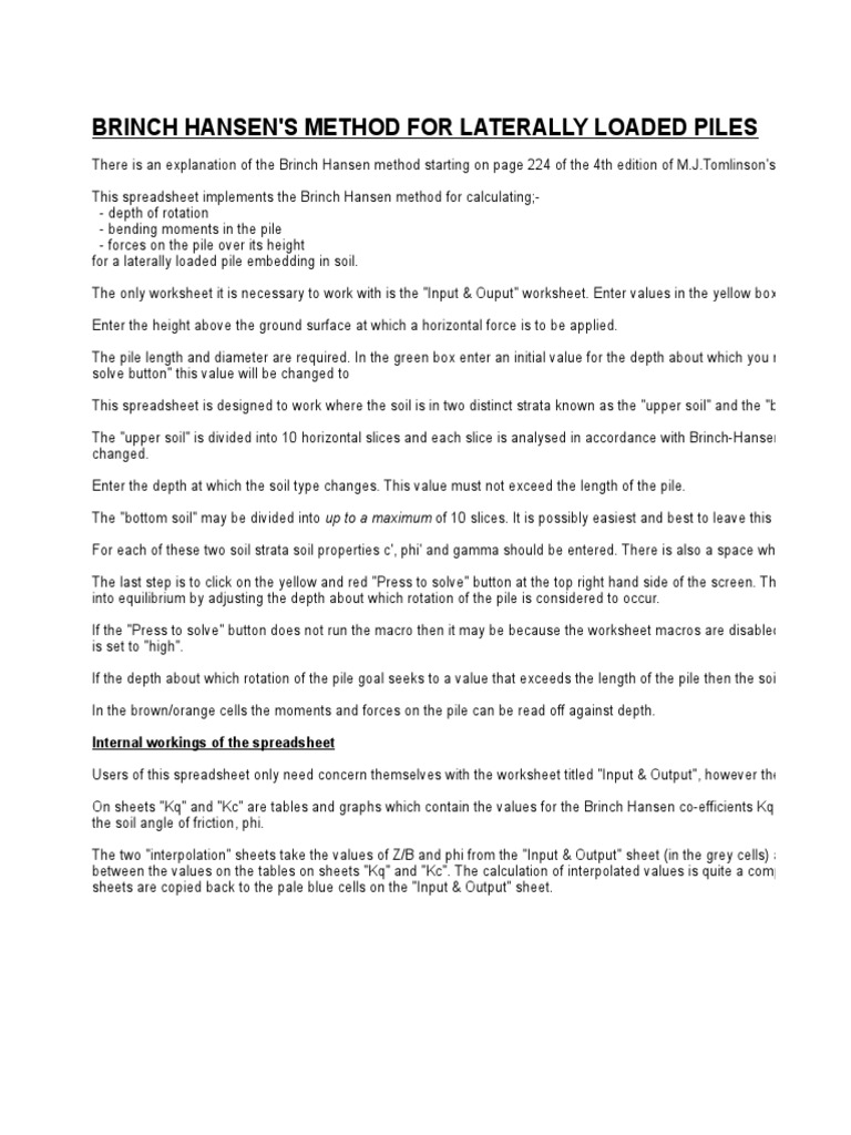 Brinch Hansen | Deep Foundation | Spreadsheet