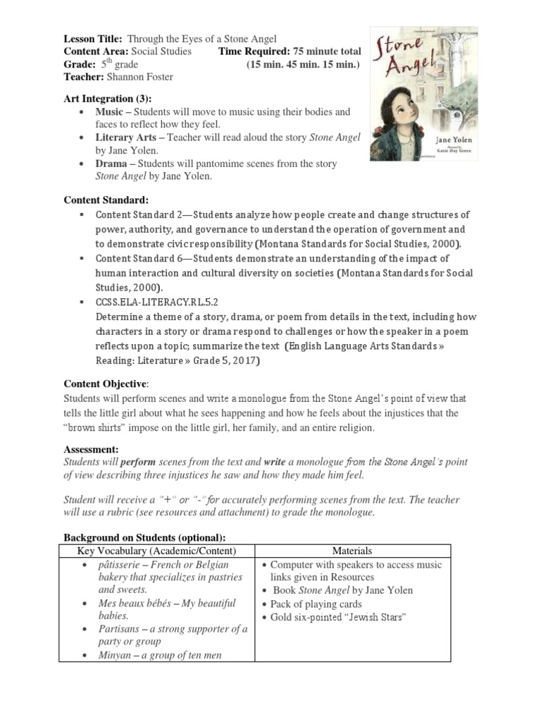 Lesson Plan #2 Through The Eyes of The Stone Angel | Download Free PDF ...