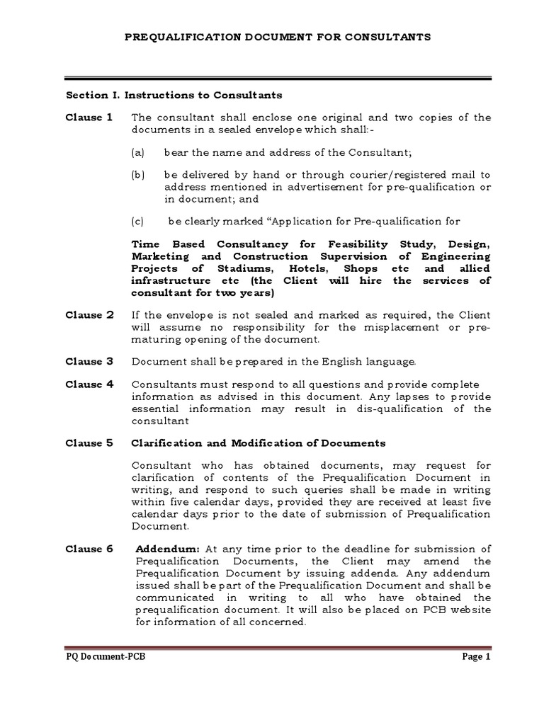 Sample PQ of Consultants | PDF | Financial Statement | Joint Venture