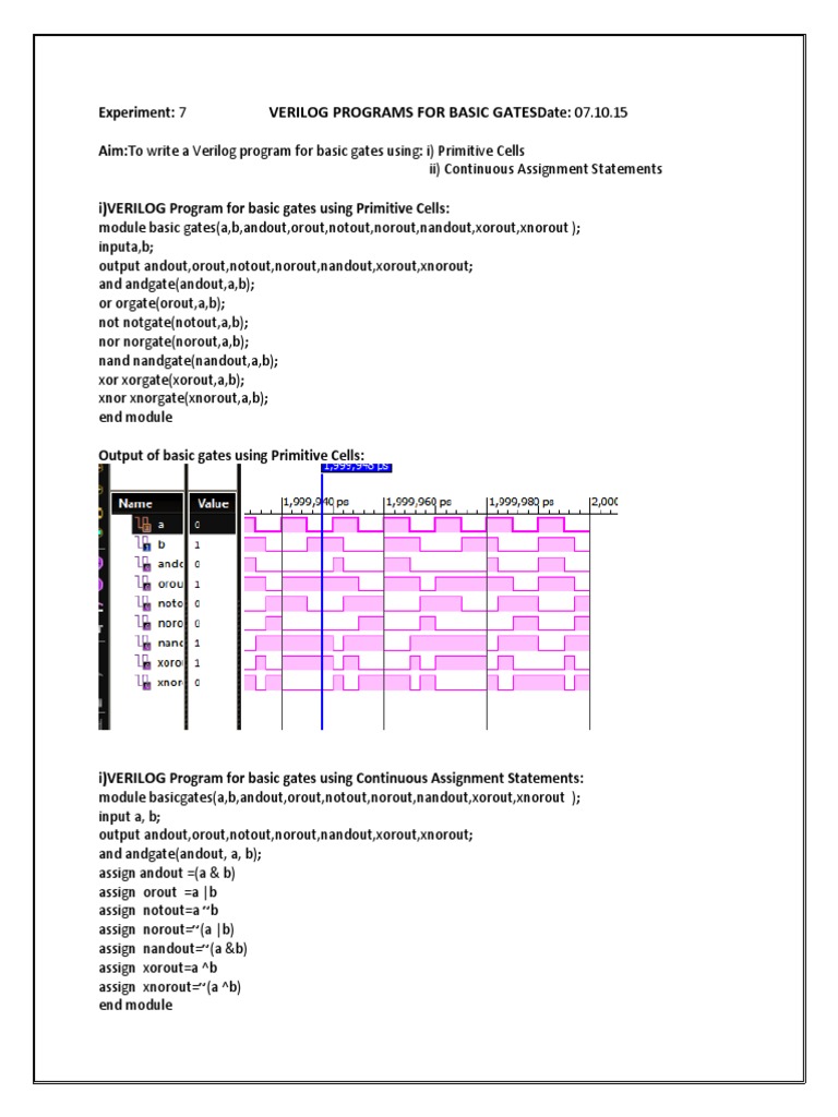 Verilog Programs For Basic Gates | PDF | Teaching Methods & Materials