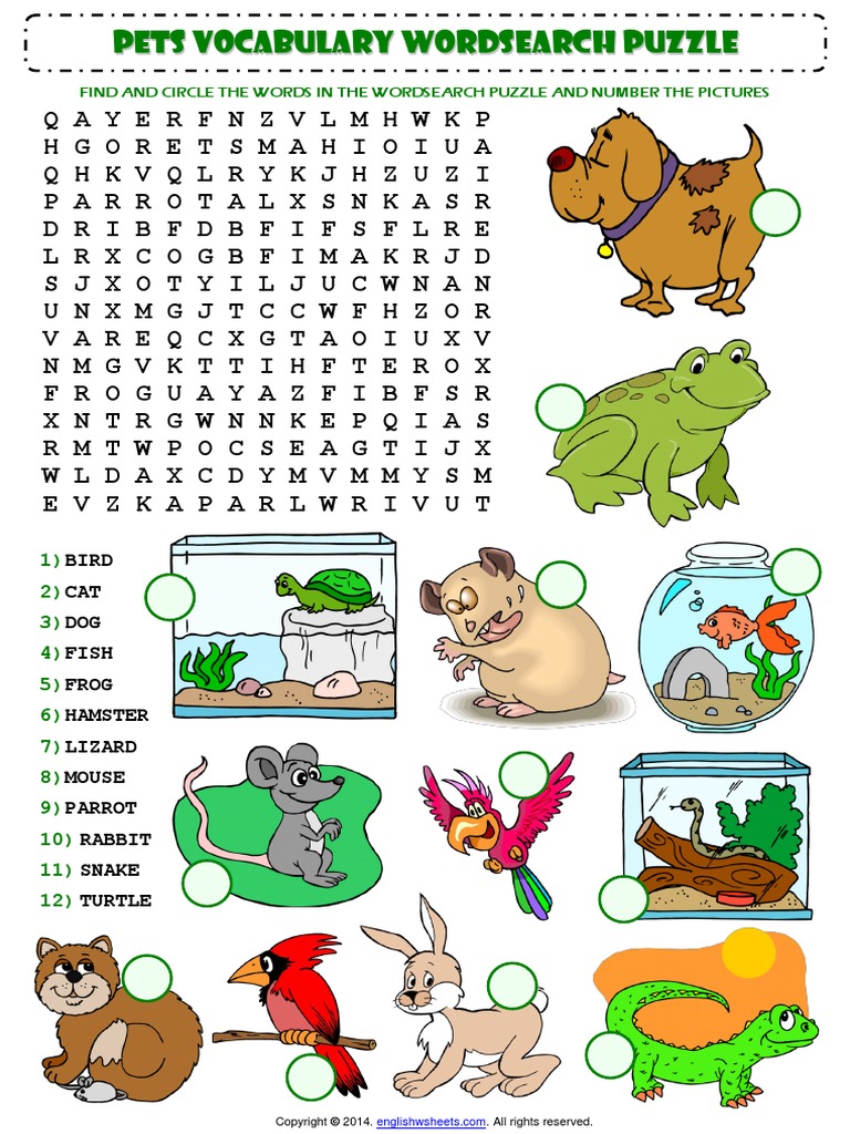 Pets Esl Wordseach Puzzle Vocabulary Worksheet PDF | PDF