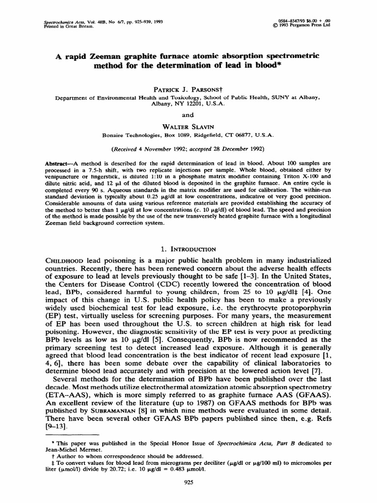 Parsons1993 GFAAS | PDF | Atomic Absorption Spectroscopy | Chemistry