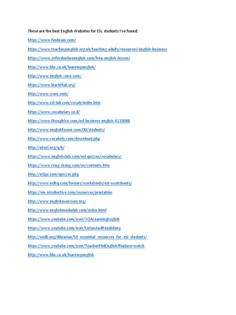 Top ESL Websites for Learners | PDF