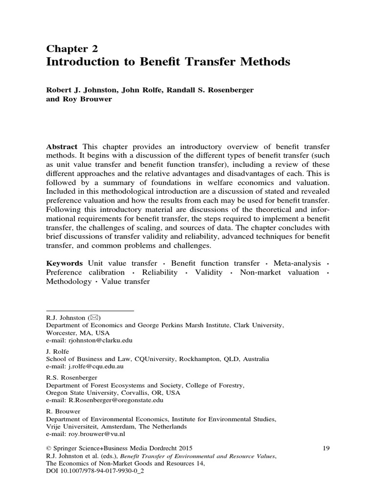 Introduction To Benefit Transfer Method | PDF | Economic Surplus | Meta ...