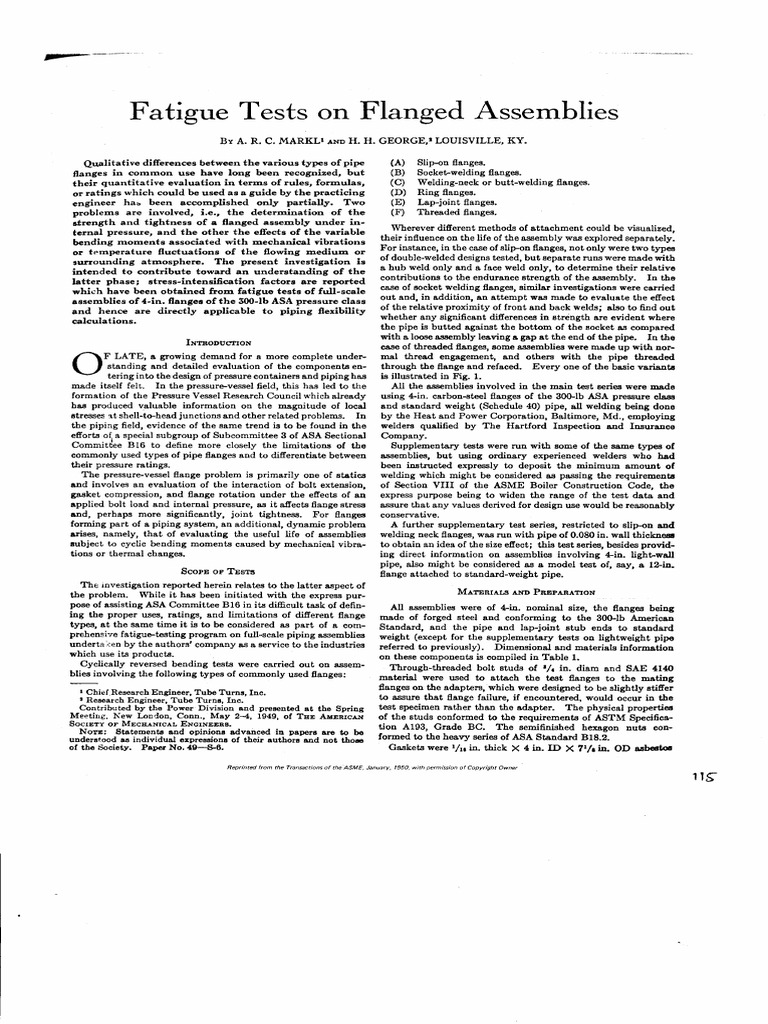 Fatigue Tests On Flanged Assemblies | PDF