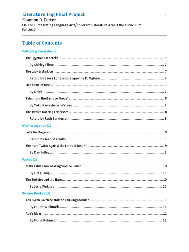 Literature Log Final Project Review | PDF