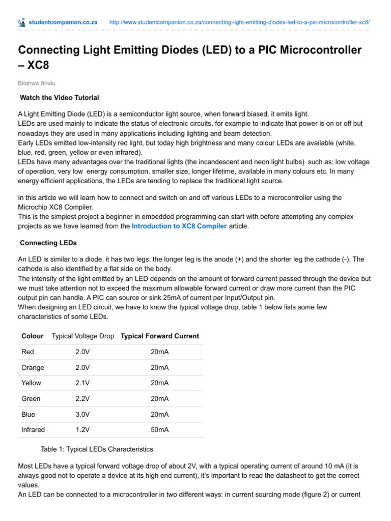 Studentcompanion - Co.za-Connecting Light Emitting Diodes LED To A PIC Microcontroller XC8 PDF ...