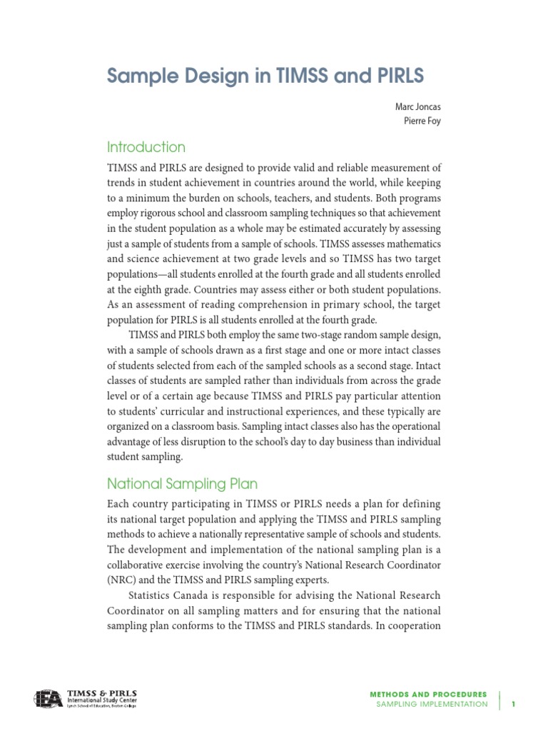 TIMSS & PIRLS Sampling Methods | PDF | Stratified Sampling | Sampling ...