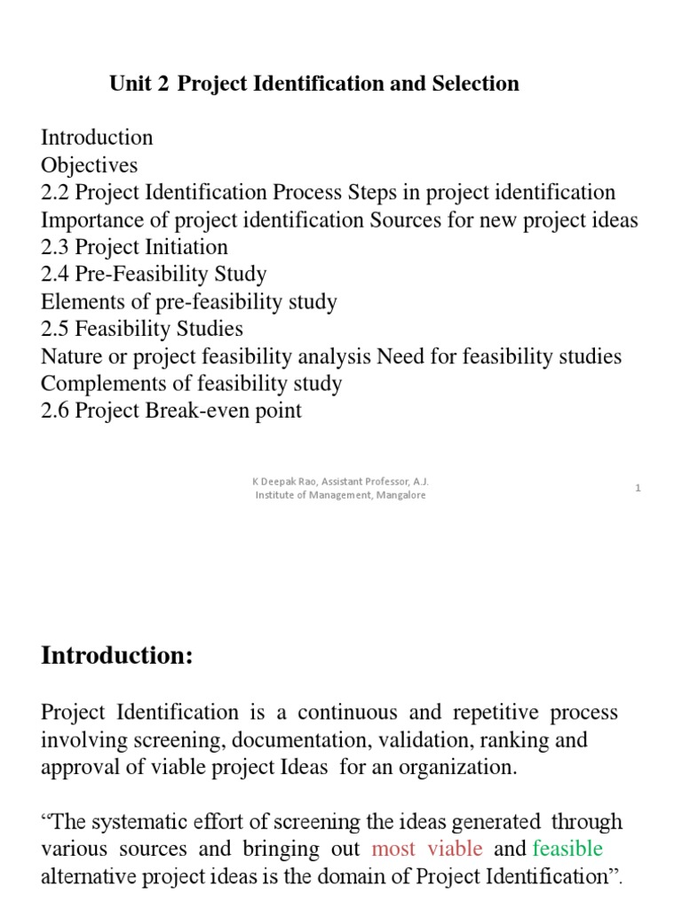 Unit 2 Project Identification and Selection | PDF | Feasibility Study ...