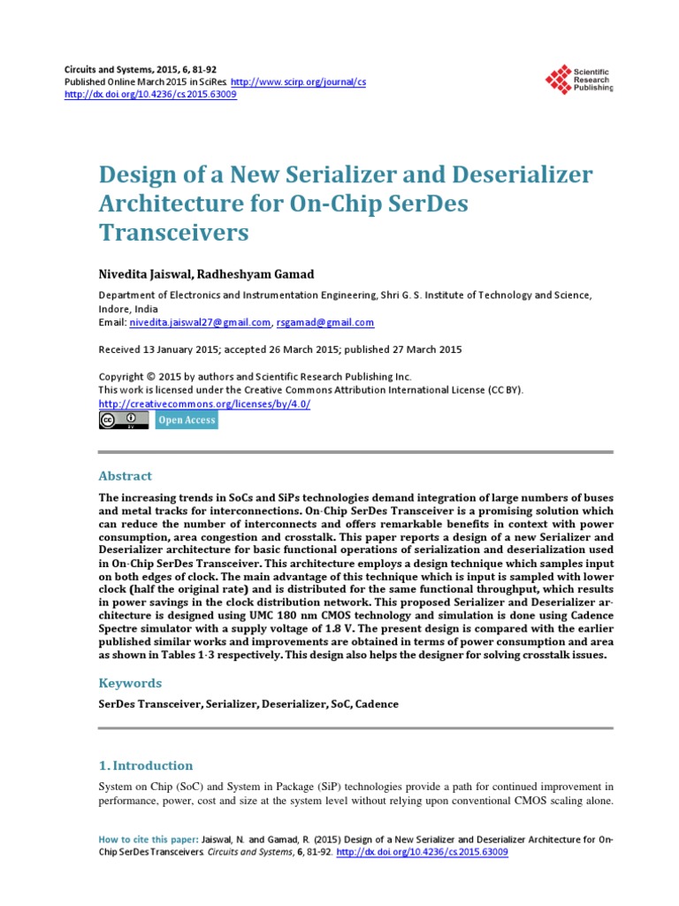 Design of A New Serializer and Deserializer Architecture For On-Chip ...