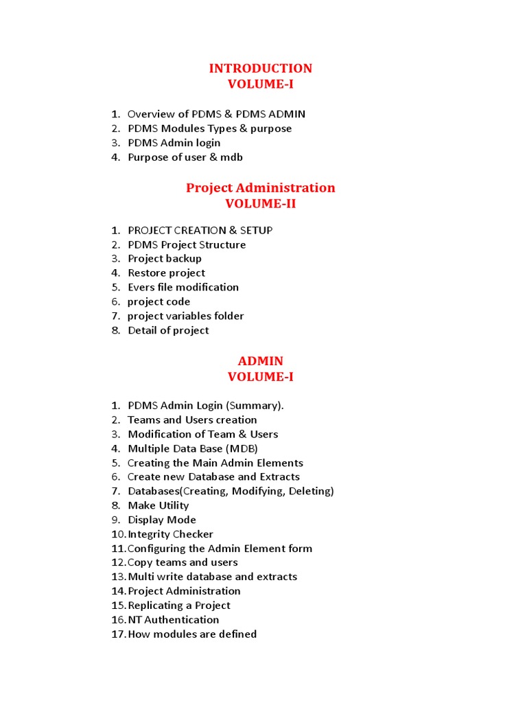 Pdms Admin Syllabus | PDF | Specification (Technical Standard) | Databases
