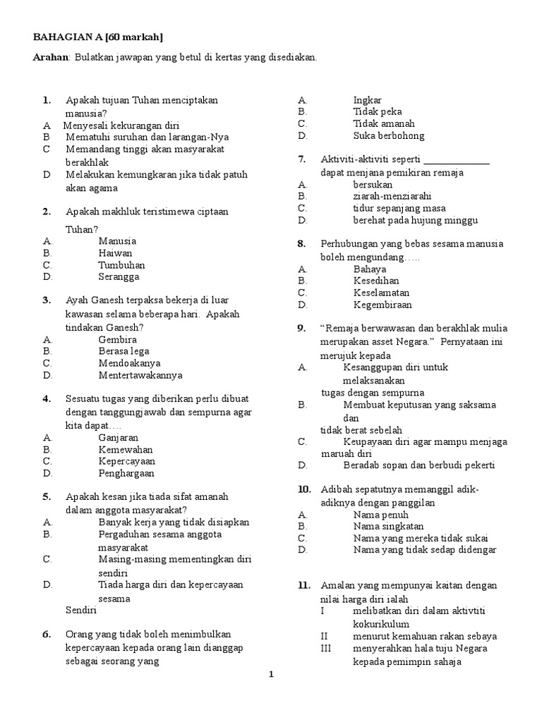 Exam Paper PPT Moral Ting 2 | PDF