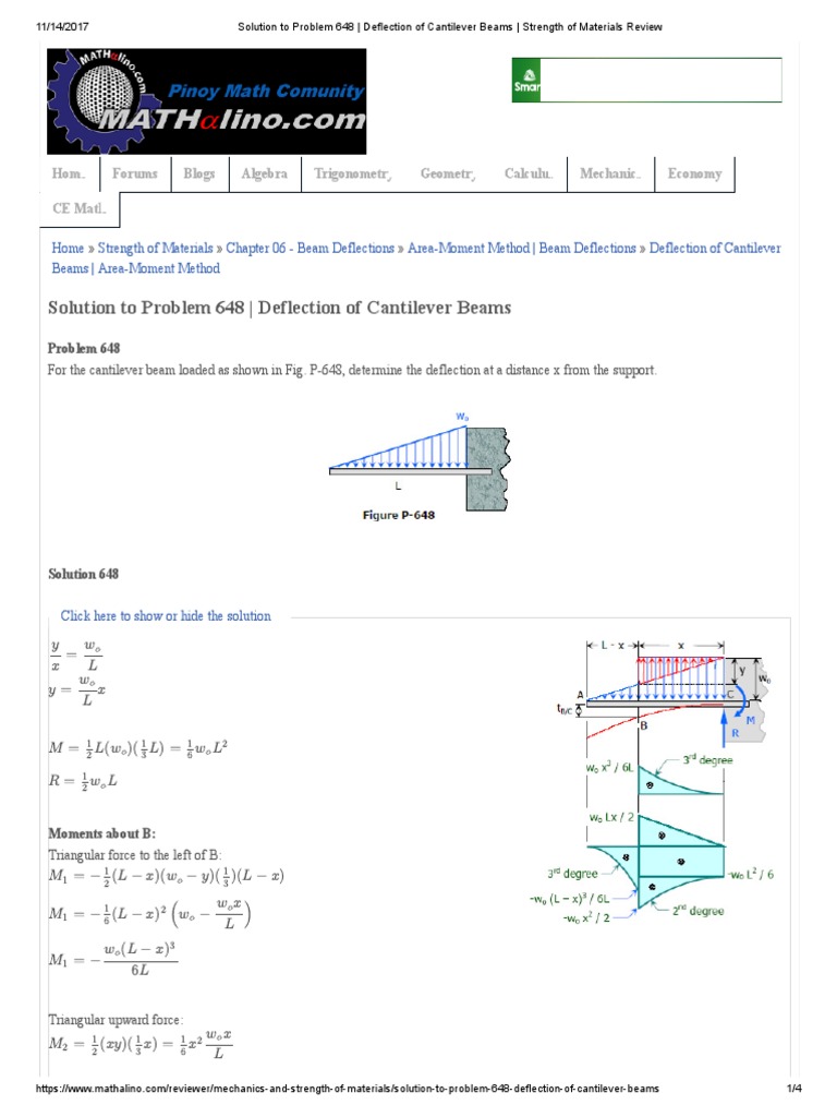 Solution To Problem 648 - Deflection of Cantilever Beams - Strength of ...